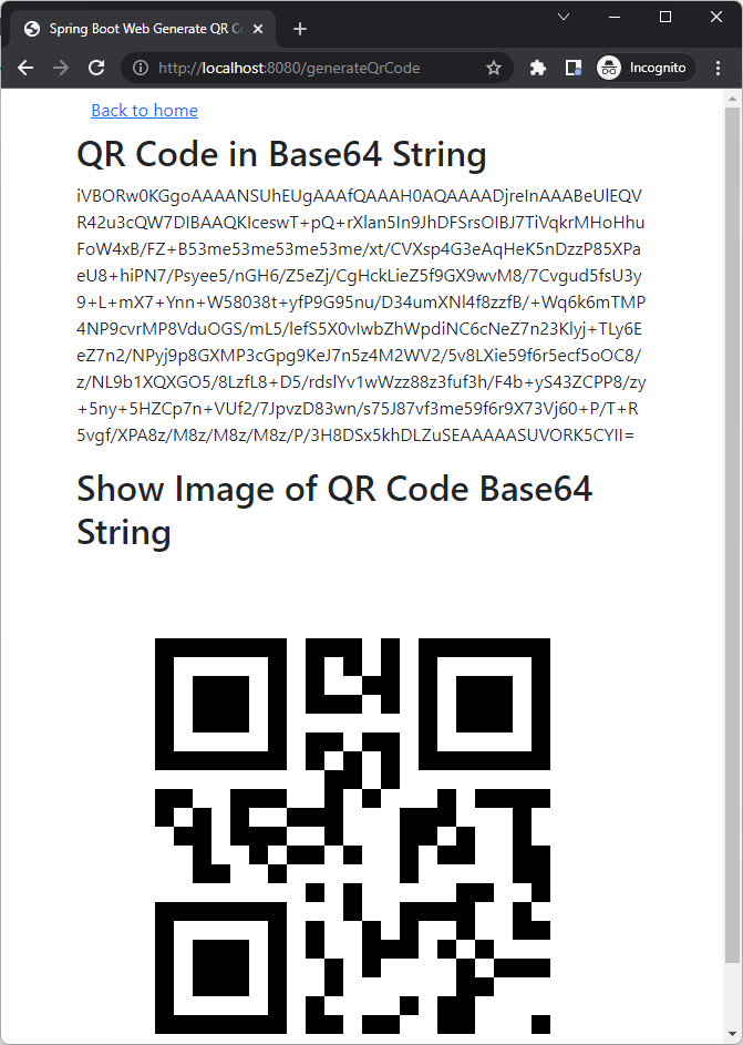 Spring Boot Web Generate And Display QR Code As Base64 String